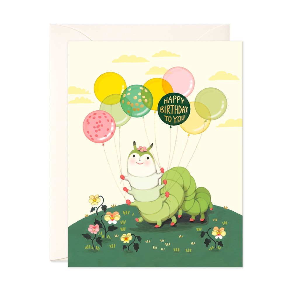 Joojoo Paper Caterpillar Balloons Birthday Card The Paper Parlour